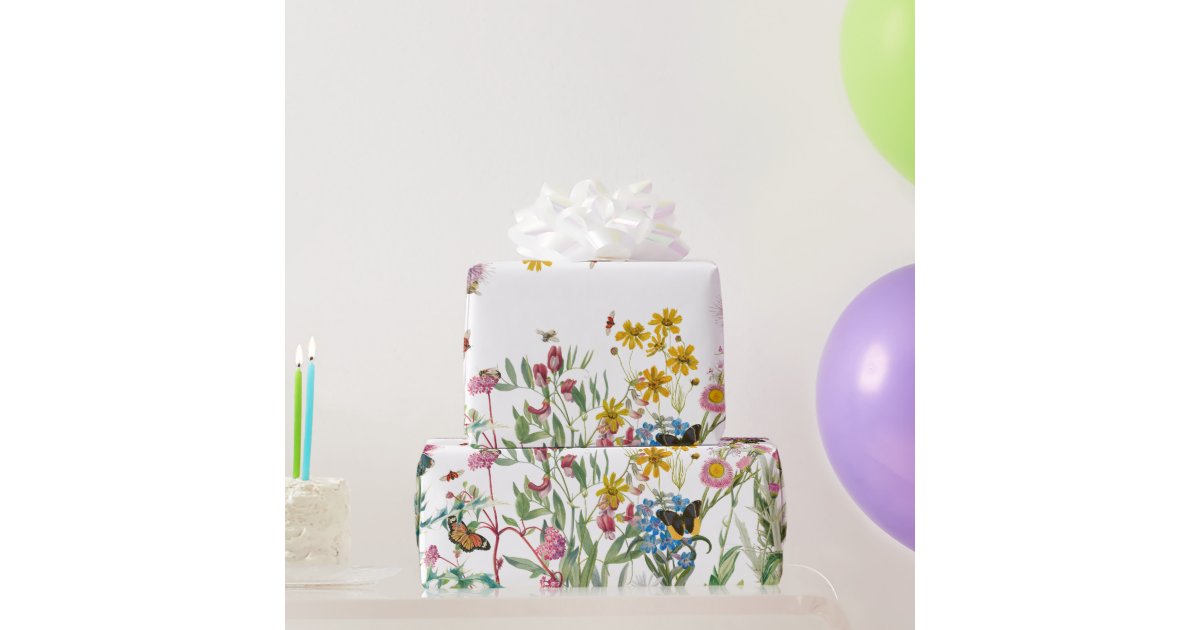 Watercolor Wildflower Insects Floral Spring Garden Wrapping Paper | Zazzle