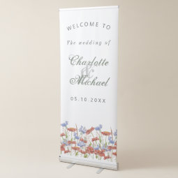 Watercolor wildflower meadow wedding welcome retractable banner | Zazzle