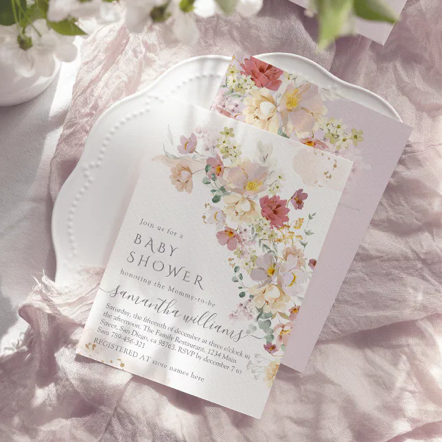Watercolor Wildflower Purple Spring Baby Shower Invitation | Zazzle