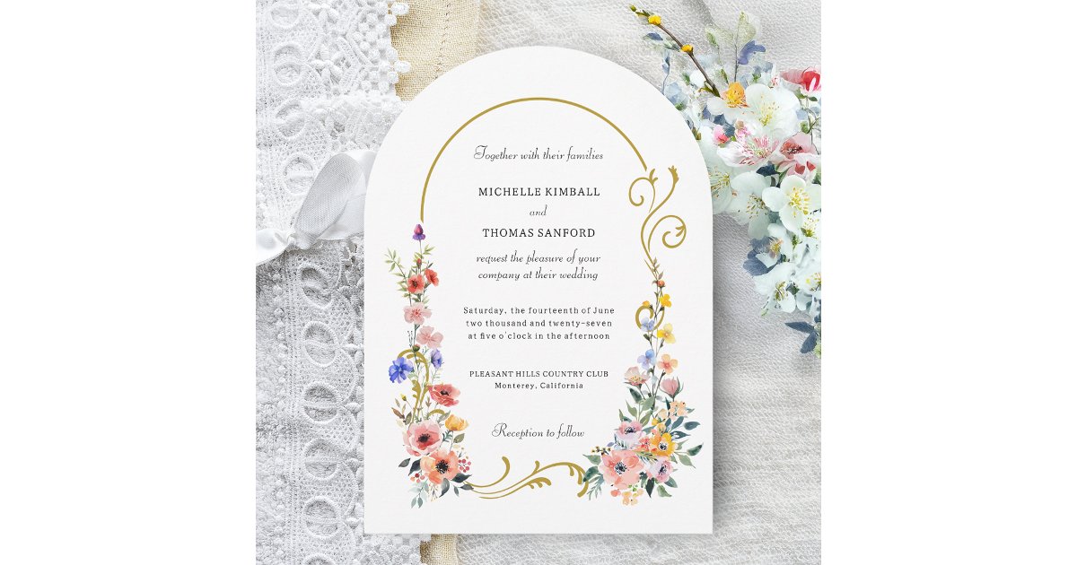 Watercolor Wildflower Spring Summer Arch Wedding Invitation | Zazzle