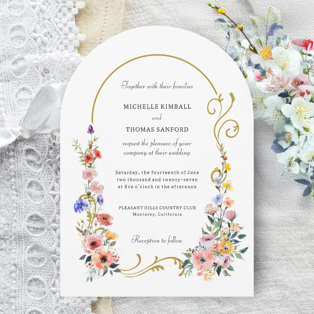 Watercolor Wildflower Spring Summer Arch Wedding Invitation | Zazzle