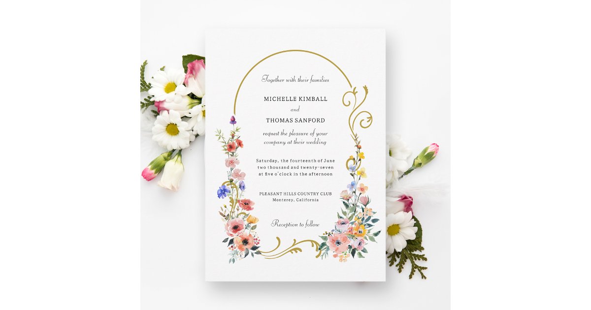 Watercolor Wildflower Spring Summer Arch Wedding Invitation | Zazzle