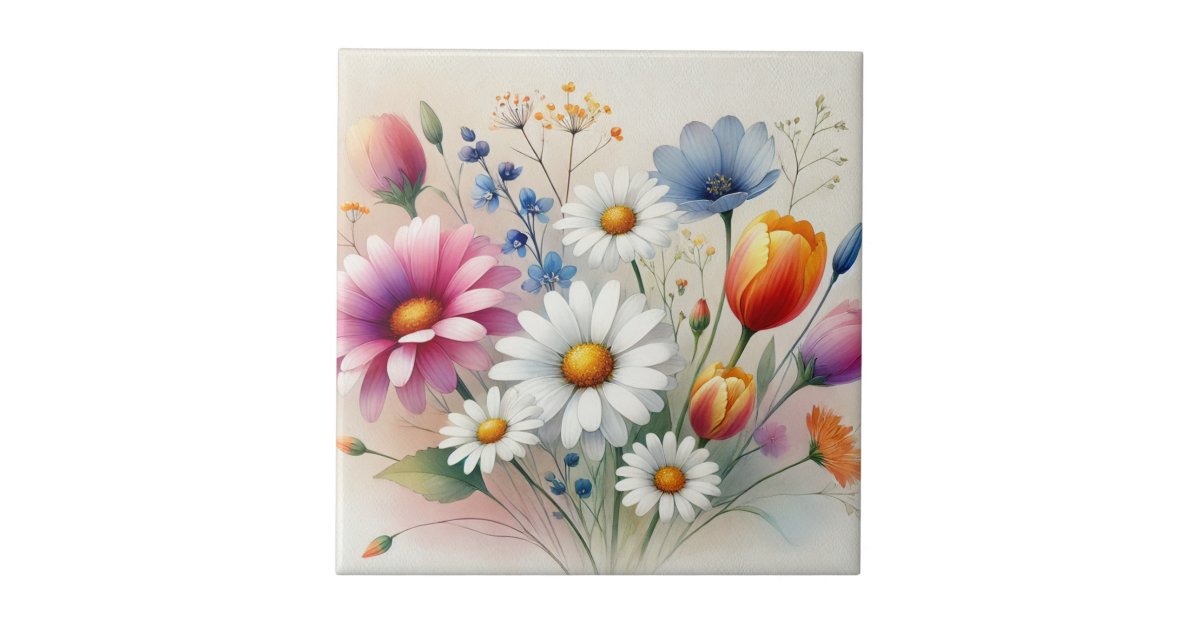 Watercolor Wildflower Spring & Summer Decor Ceramic Tile | Zazzle