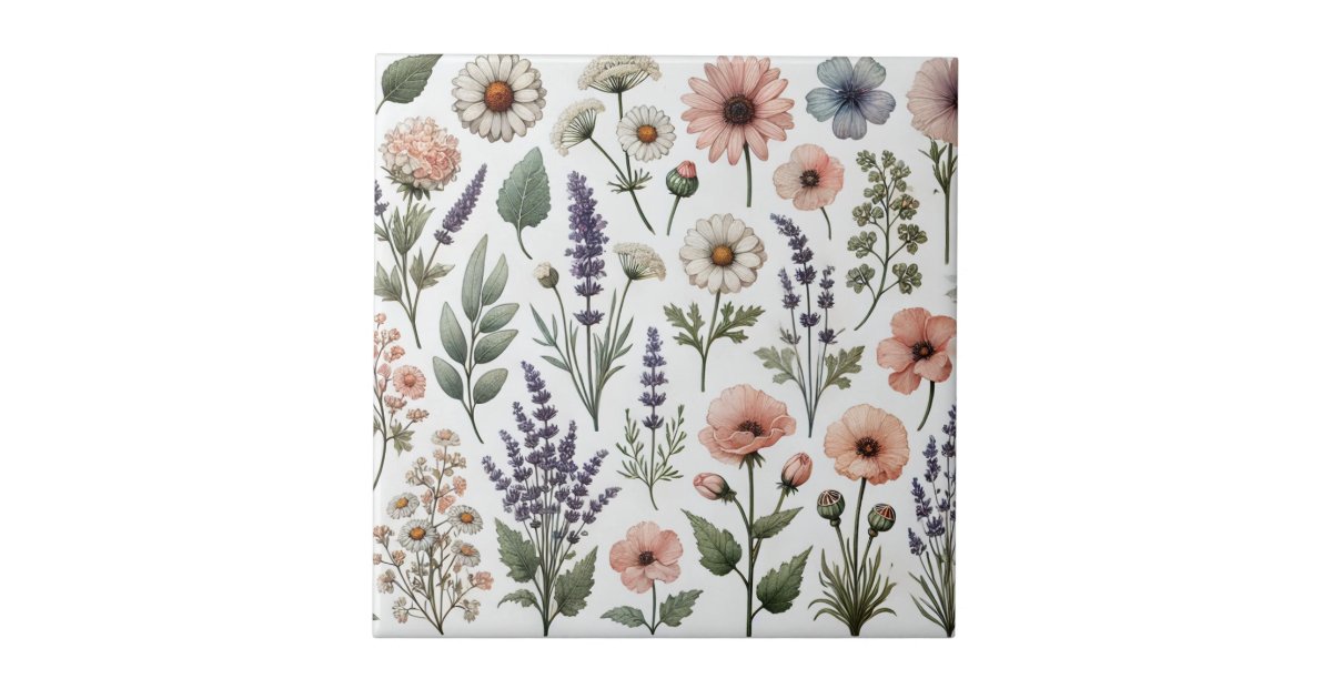 Watercolor Wildflower Spring & Summer Decor Ceramic Tile | Zazzle