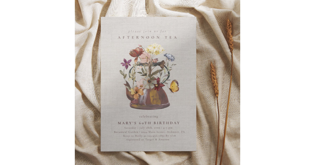 Watercolor Wildflower Tea Party Birthday Invitation | Zazzle