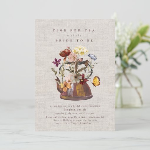 Watercolor Wildflower Tea Party Bridal Shower Invitation | Zazzle