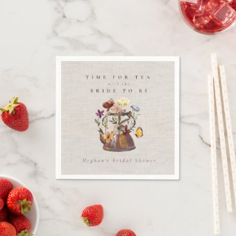 Watercolor Wildflower Tea Party Bridal Shower Napkins | Zazzle