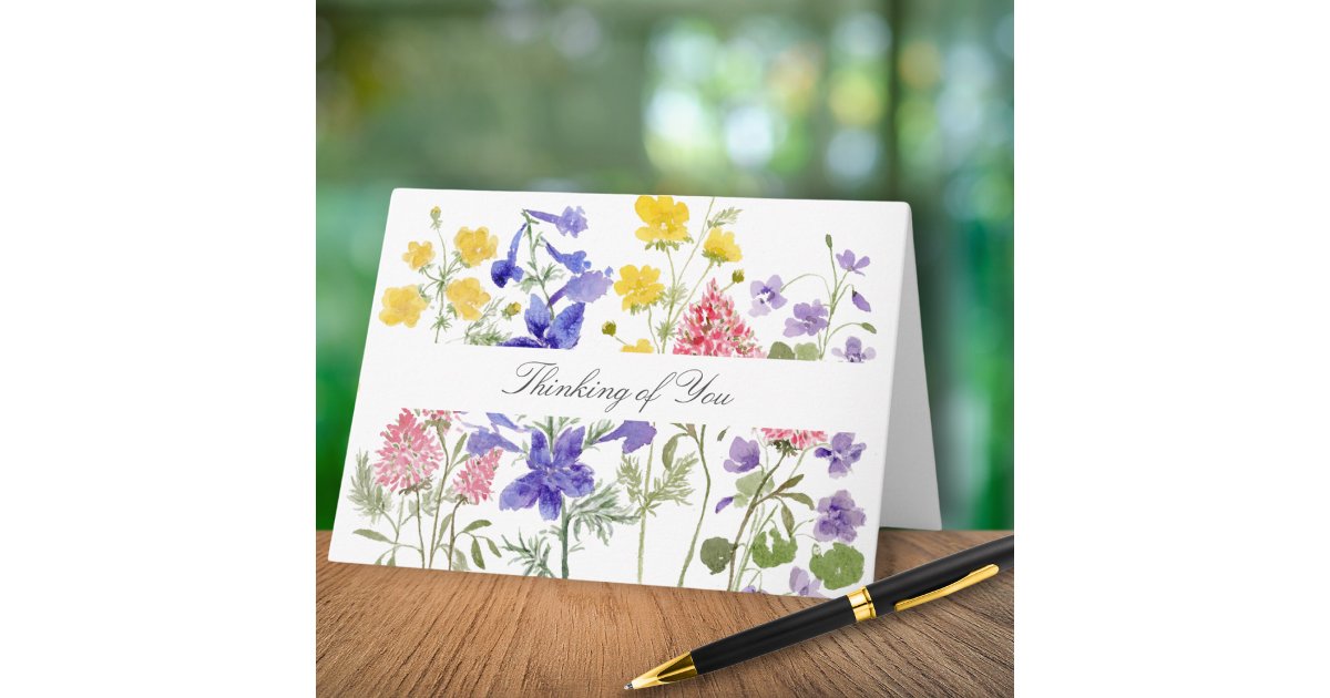 Watercolor Wildflower Thinking of You Note Card | Zazzle