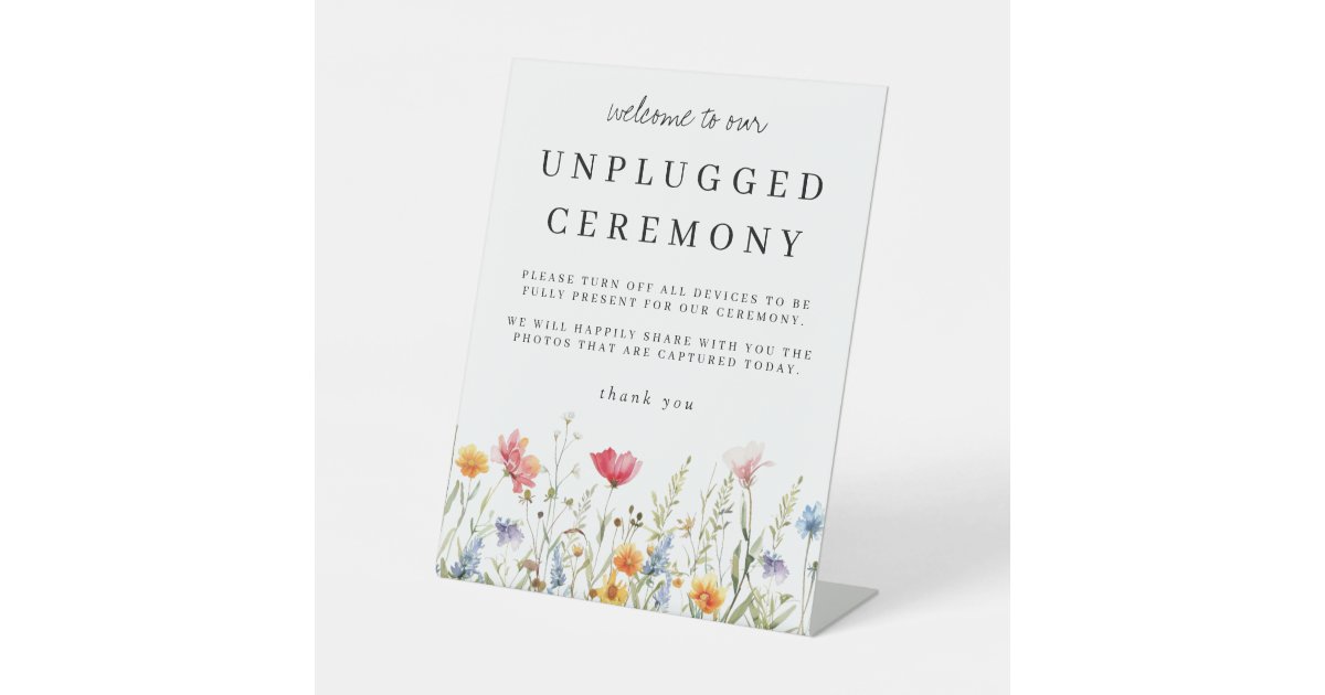 Watercolor Wildflower Unplugged Ceremony Wedding Pedestal Sign | Zazzle