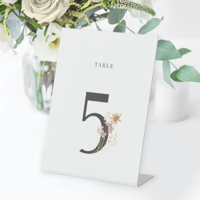 Watercolor Wildflower Wedding Table Number 5 Pedestal Sign | Zazzle