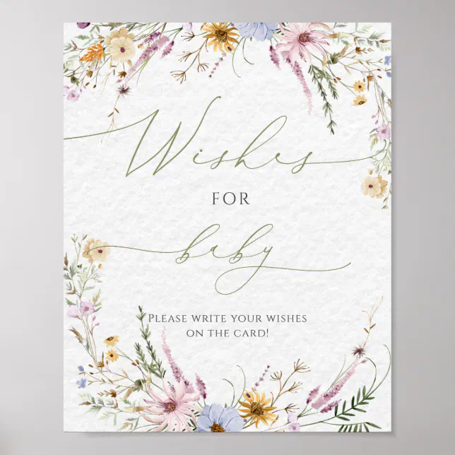 Watercolor Wildflowers Baby Shower Wishes Poster | Zazzle