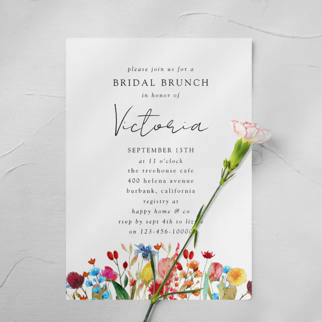 Watercolor Wildflowers Bridal Shower Invitation | Zazzle