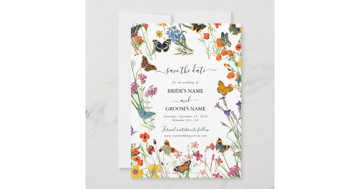 Watercolor Wildflowers Butterflies Floral Wedding Save The Date | Zazzle