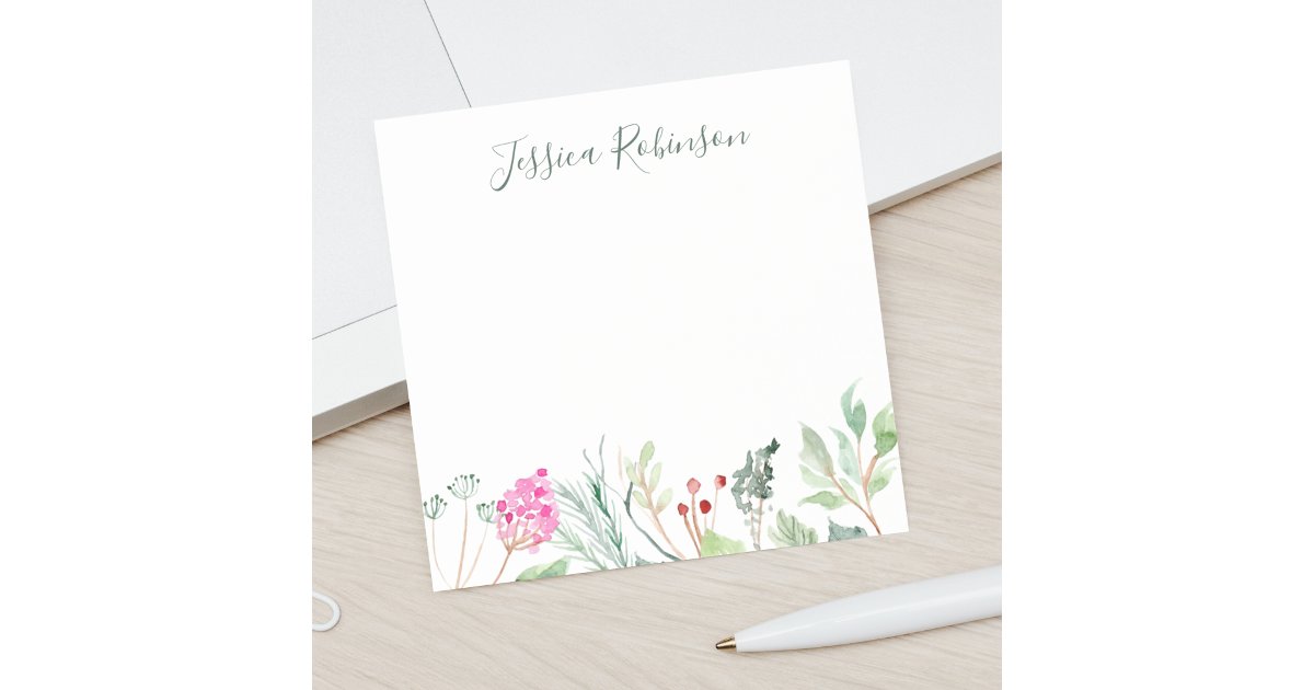 Watercolor Wildflowers Custom Name Floral Post-it Notes | Zazzle