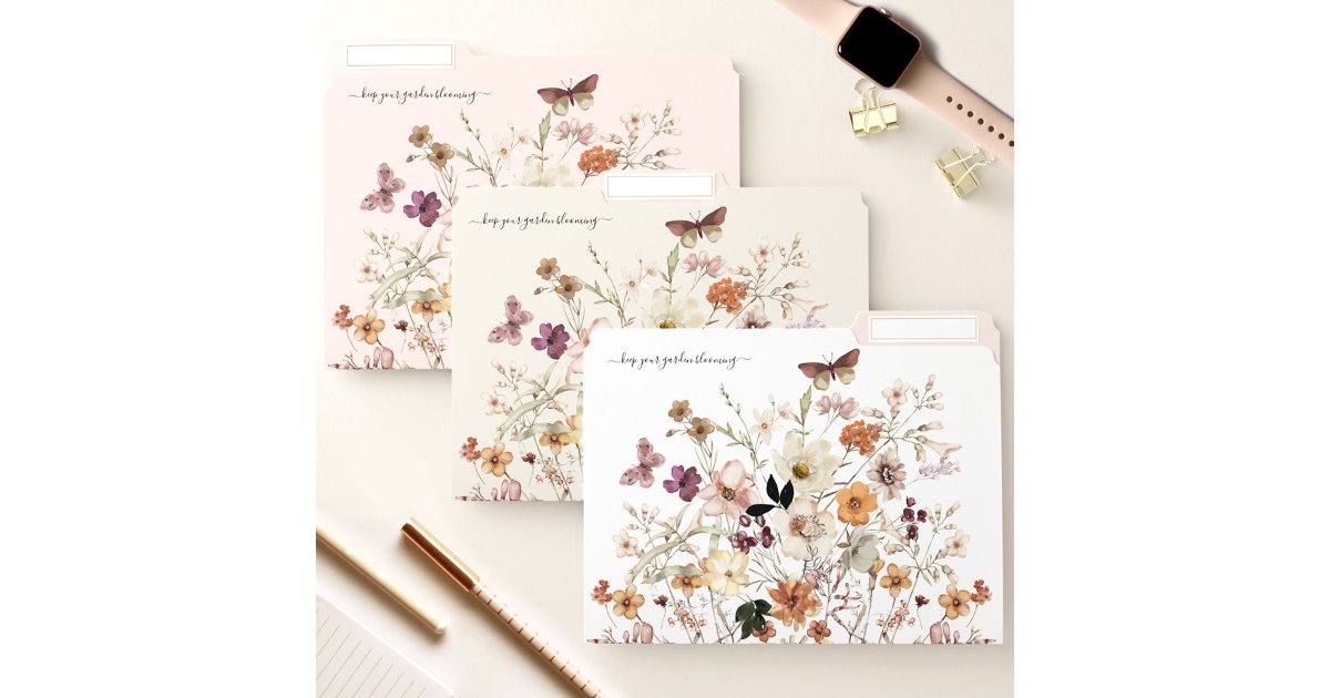 Watercolor Wildflowers Floral Custom text File Folder | Zazzle