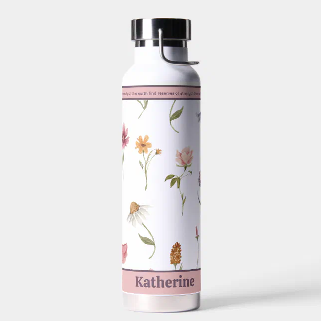 Watercolor Wildflowers Floral Pattern Monogram Water Bottle | Zazzle