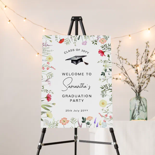 Watercolor Wildflowers Graduation Welcome Sign | Zazzle