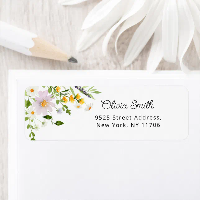 Watercolor wildflowers return Address Label | Zazzle