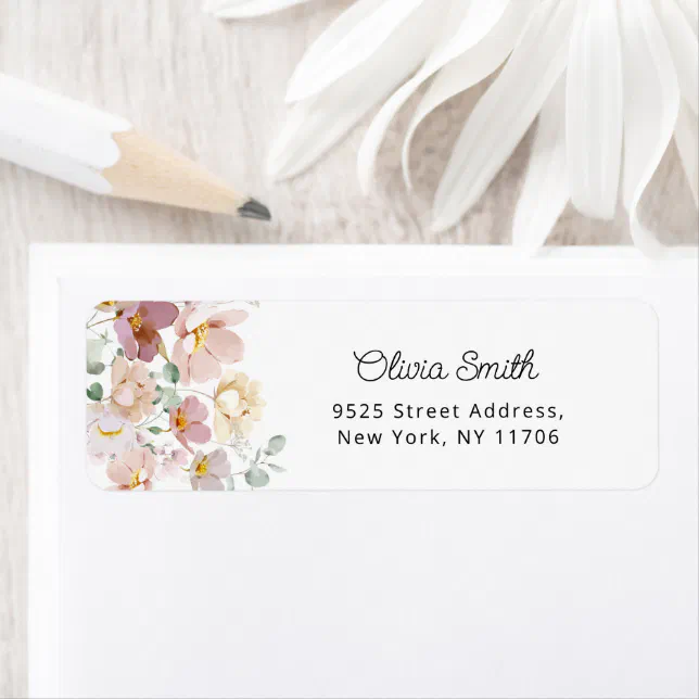 Watercolor wildflowers return Address Label | Zazzle