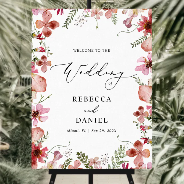 Watercolor Wildflowers Rustic Wedding Poster | Zazzle