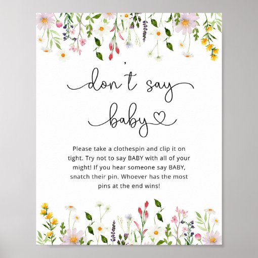 Watercolor wildflowers script Dont say baby Poster | Zazzle