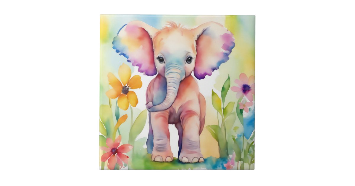 Watercolor Wildlife Elephant Ceramic Tile | Zazzle