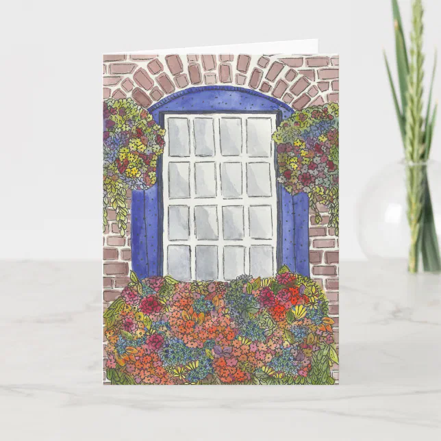 Watercolor Window Flower Box Card | Zazzle