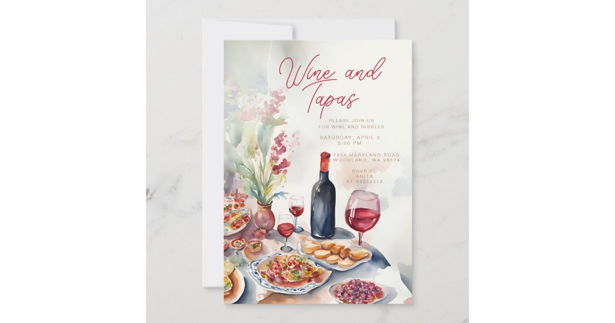 Watercolor Wine & Tapas Party Invitation | Zazzle