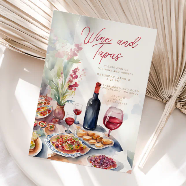 Watercolor Wine & Tapas Party Invitation | Zazzle
