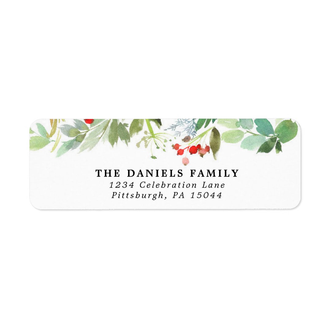 Watercolor Winter Berries and Greenery Label | Zazzle