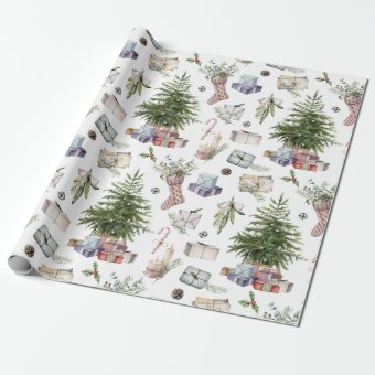 Watercolor Winter Christmas Holidays Wrapping Paper | Zazzle
