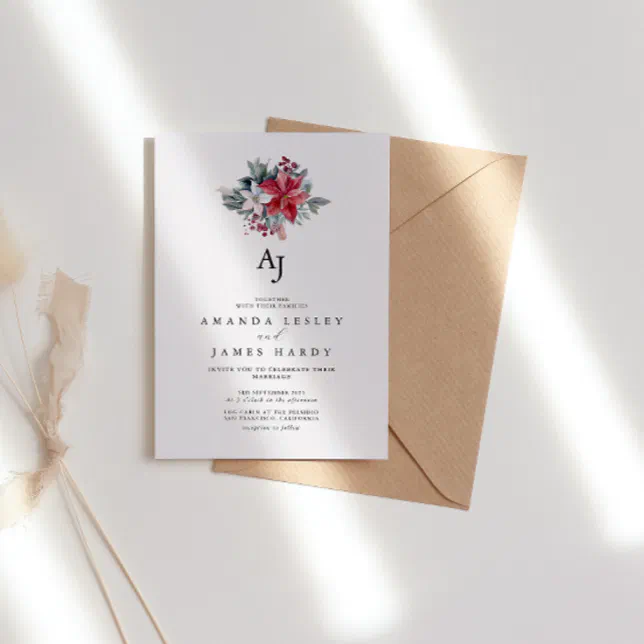 Watercolor Winter Flower Christmas Wedding Party Invitation | Zazzle
