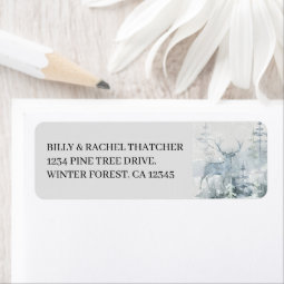 Watercolor Winter Forest and Stag Address Label | Zazzle