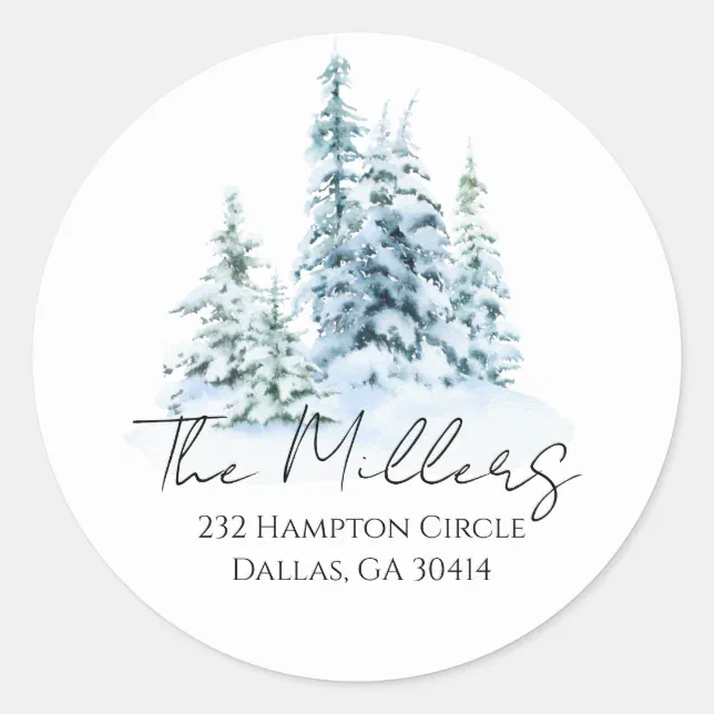 Watercolor Winter Forest Classic Round Sticker | Zazzle