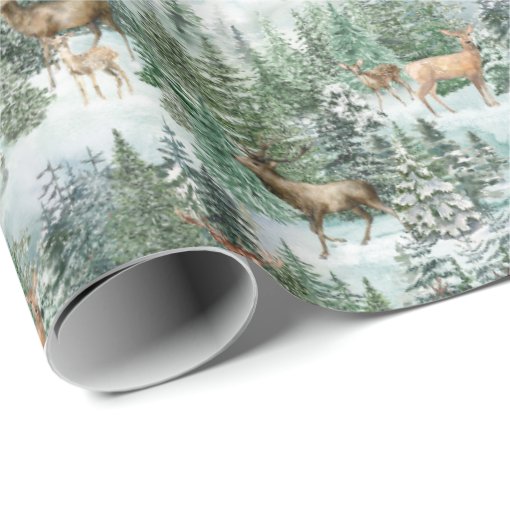 Watercolor Winter Forest Deer Christmas Wrapping Paper | Zazzle