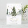 Watercolor Winter Forest Holiday Party Gold Invitation | Zazzle