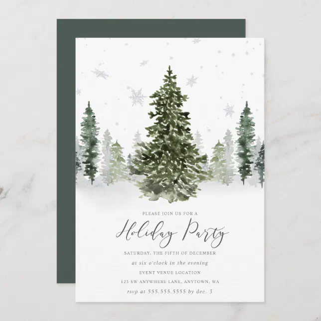 Watercolor Winter Forest Holiday Party Invitation | Zazzle