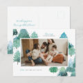 Watercolor Winter Forest Holiday Photo Postcard | Zazzle