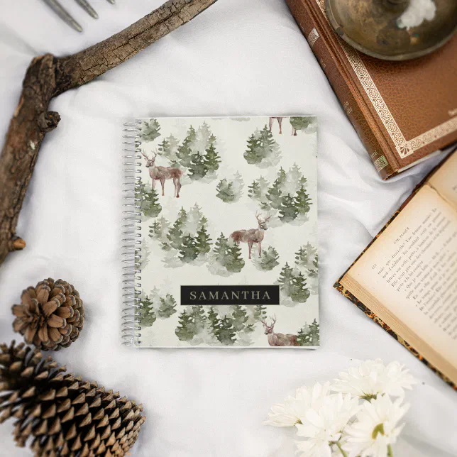 Watercolor Winter Forest Seamless Pattern Notebook | Zazzle