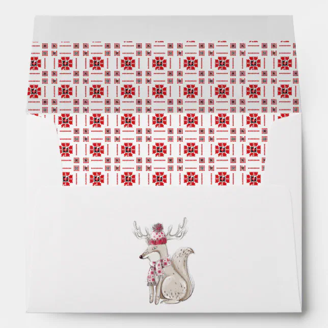 Watercolor Winter Fox Christmas Envelope | Zazzle