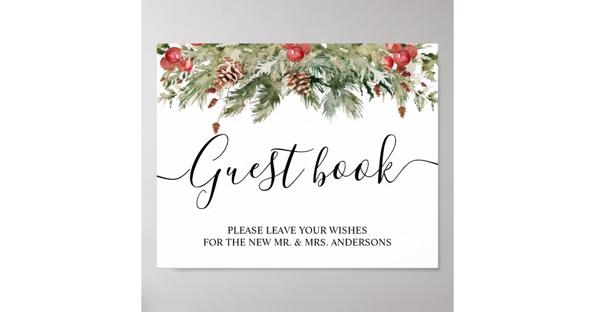 Watercolor Winter Green Pine Tree & Pine Cone Poster | Zazzle