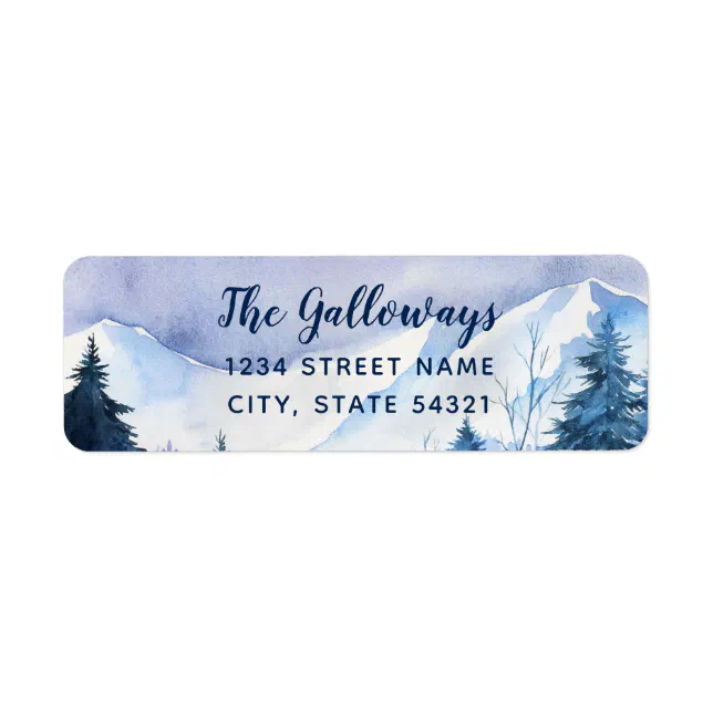 Watercolor Winter Mountains Holiday Return Address Label | Zazzle