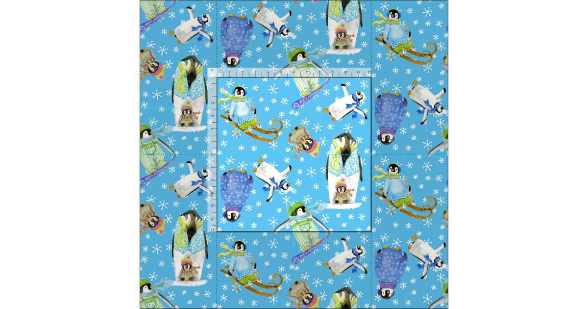 Watercolor Winter Penguins w Snowflakes Snowboard Fabric | Zazzle