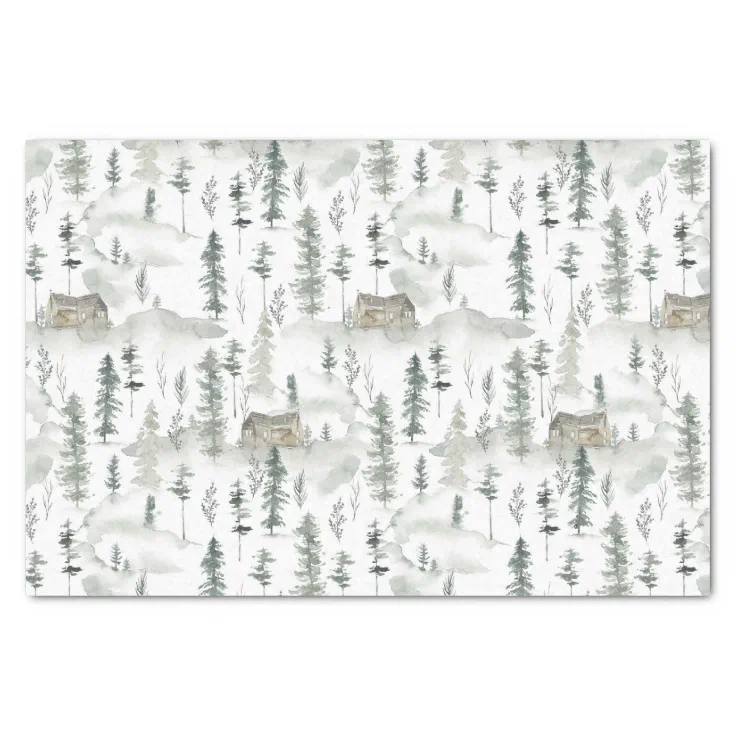 Watercolor Winter Pines Tissue Paper | Zazzle