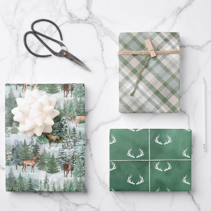 Watercolor Winter Woodland Christmas Deer Wrapping Paper Sheets | Zazzle