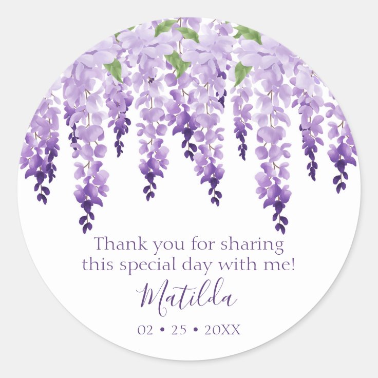 Watercolor Wisteria Thank You | Bat Mitzvah Classic Round Sticker | Zazzle