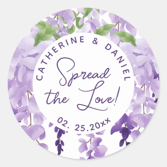 Watercolor Wisteria Wedding Spread The Love Script Classic Round ...