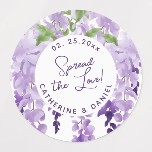 Watercolor Wisteria Wedding Spread The Love Script Labels | Zazzle