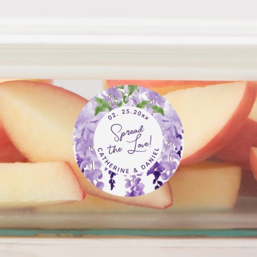 Watercolor Wisteria Wedding Spread The Love Script Labels | Zazzle