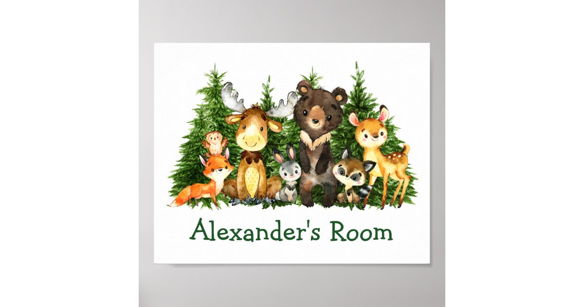 Watercolor Woodland Animals Forest Trees Poster | Zazzle